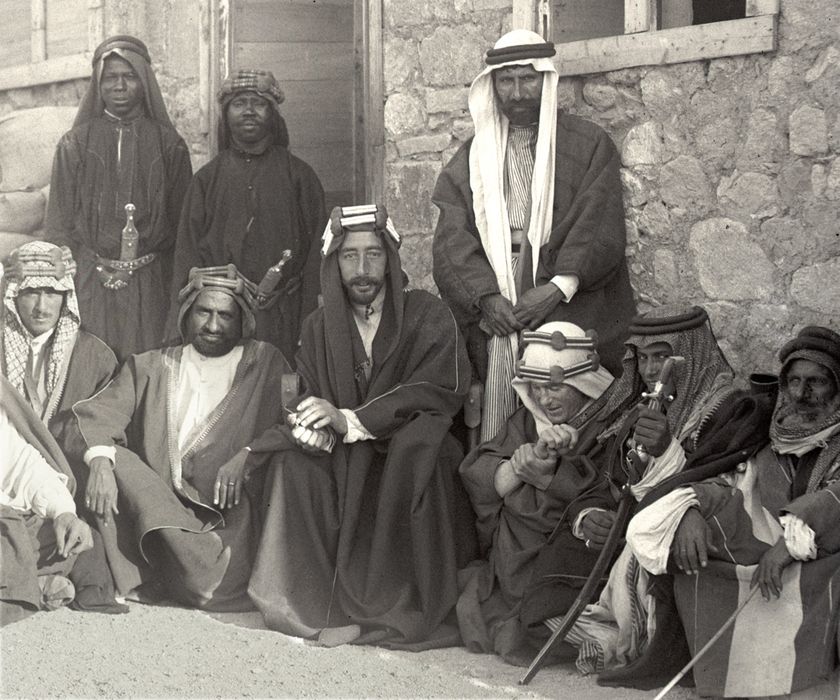 T.E. Lawrence, Prince Feisal, and others pose after taking Aqaba ...